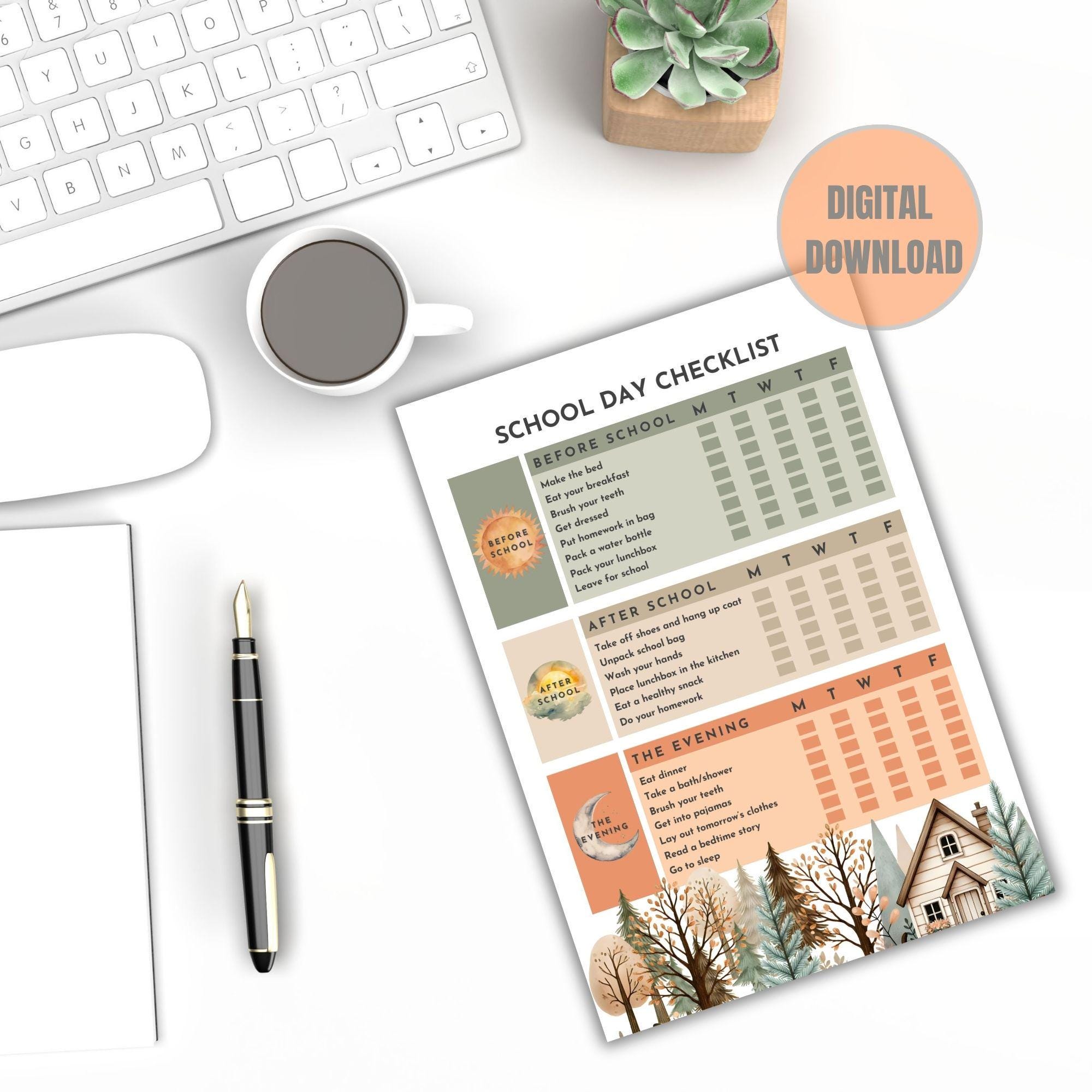 School Day Checklist: Kids Daily Routine Organizer (printable PDF) - Etsy