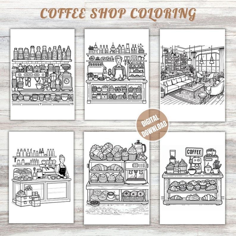 Coffee Shop Coloring Book Printable for Kids and Adults, Classroom ...