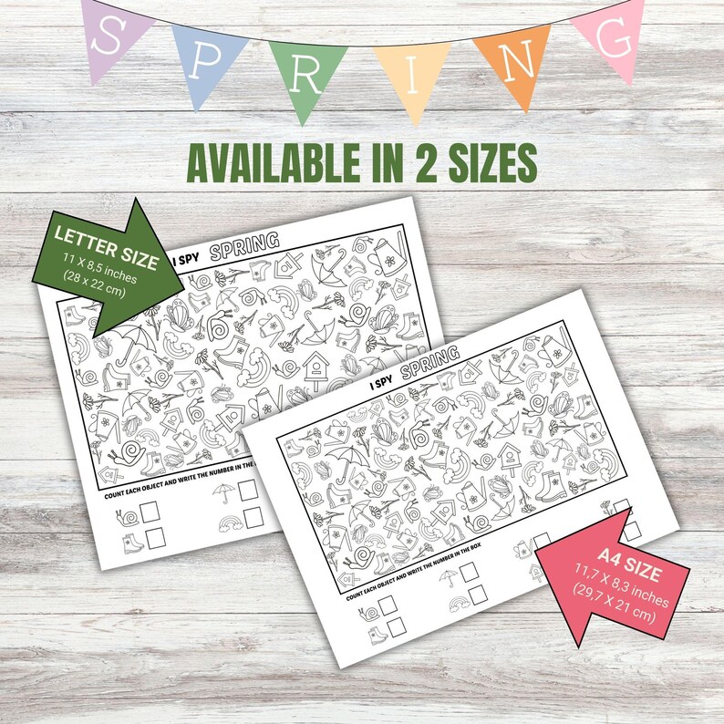I Spy Spring Coloring Placemat Printable for Kids and Adults, Easter ...