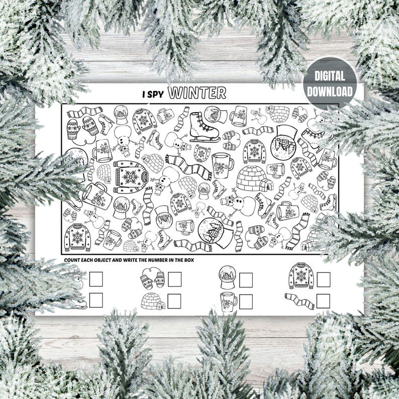 I Spy Winter Coloring Placemat: Kids Activity, Holiday Game (digital ...