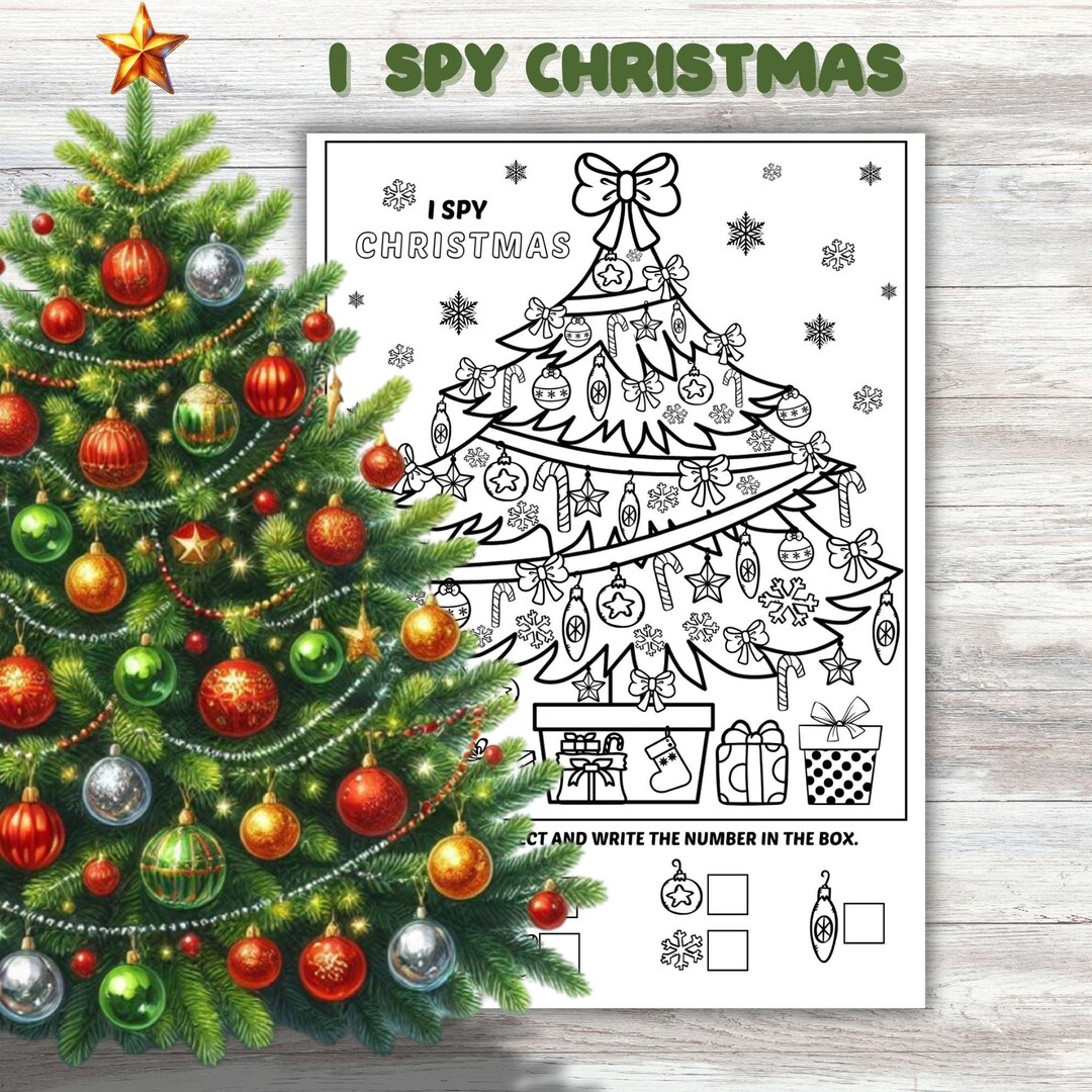 I Spy Christmas Tree Coloring Activity for Kids, Fun Educational ...