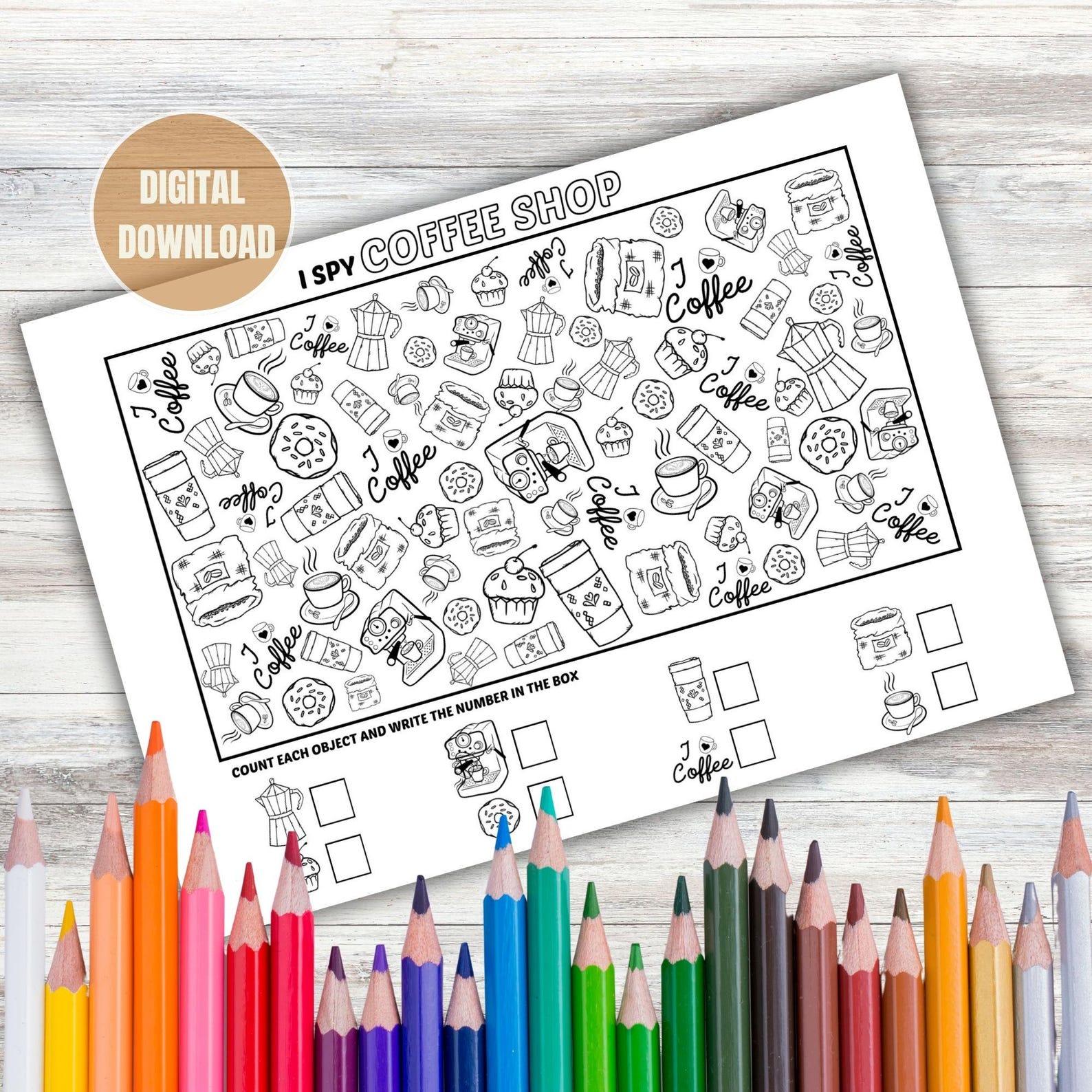 I Spy Coffee Shop Coloring Mat: Kids Activity, Cafe Printable (digital ...