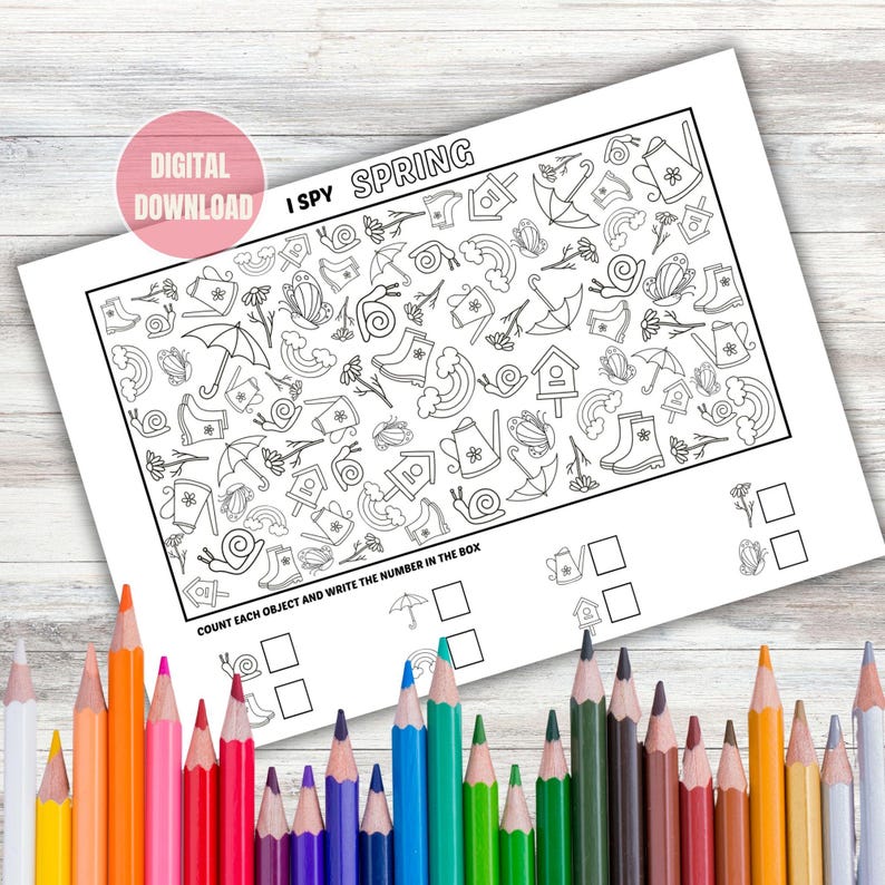 I Spy Spring Coloring Placemat: Kids & Adults Activity (PDF) - Etsy