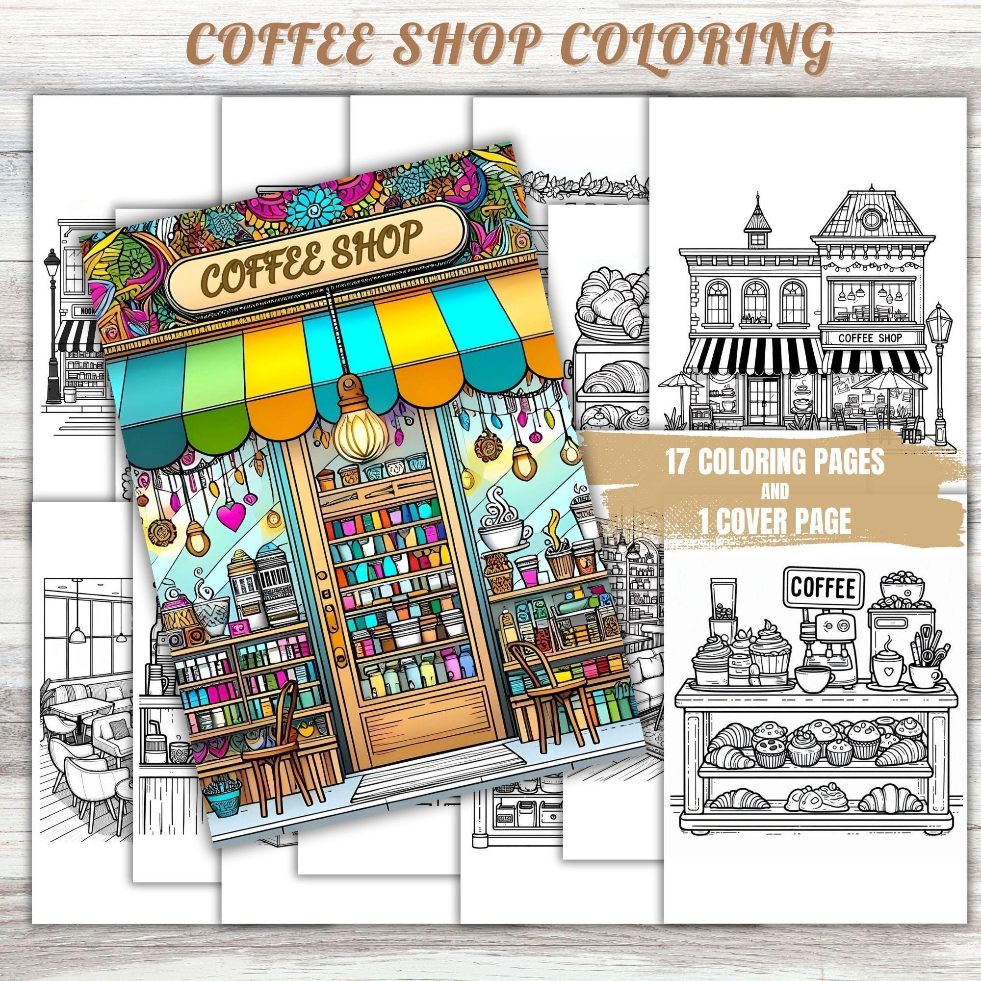 Coffee Shop Coloring Book Printable for Kids and Adults, Classroom ...