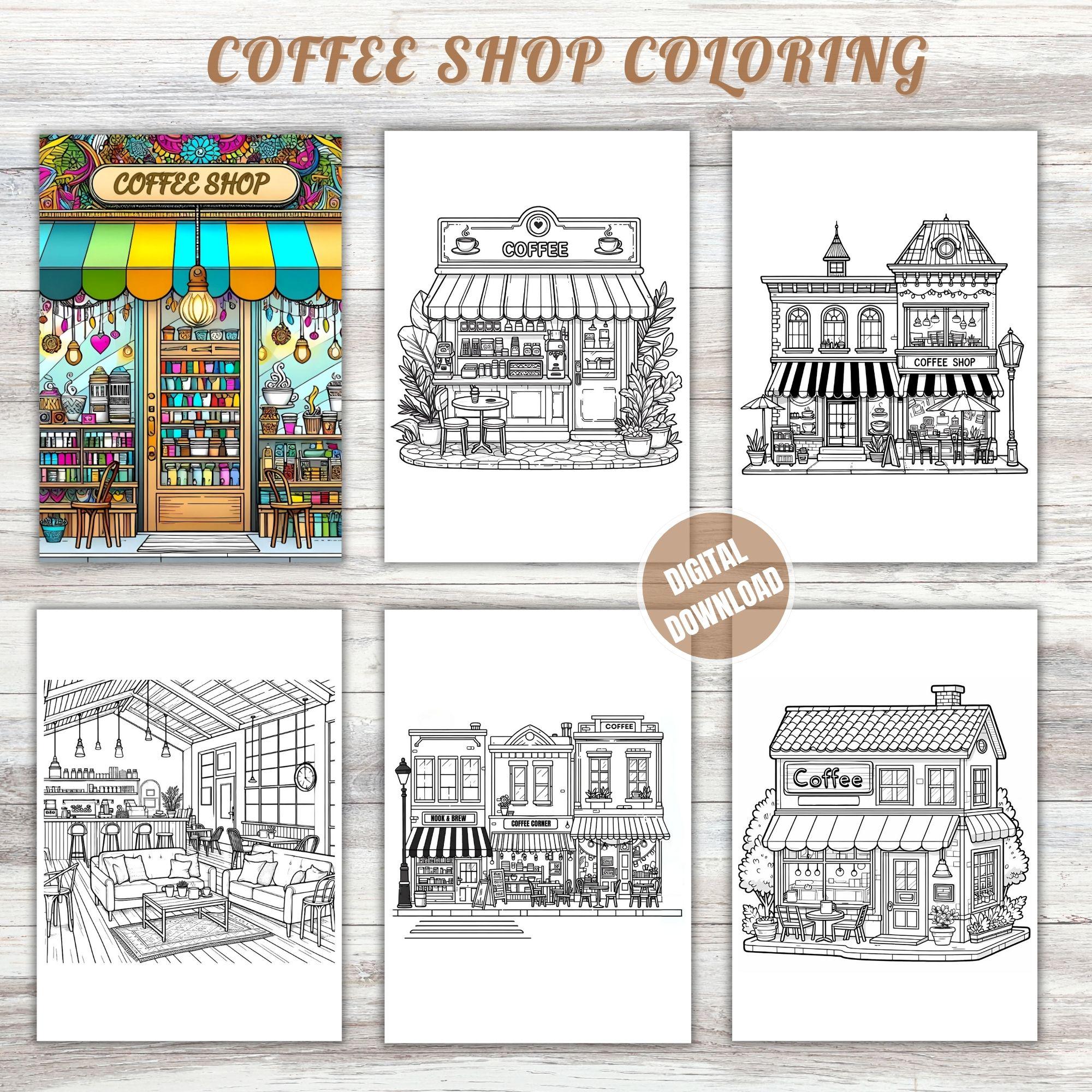 Coffee Shop Coloring Book Printable for Kids and Adults, Classroom ...