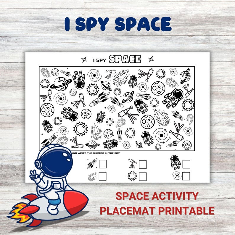I Spy Space Coloring Activity Placemat Printable for Kids, Fun ...