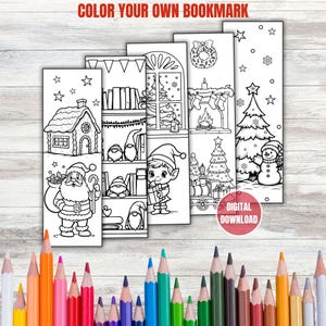 Printable Christmas Coloring Bookmarks for Kids and Adults, Gift for ...