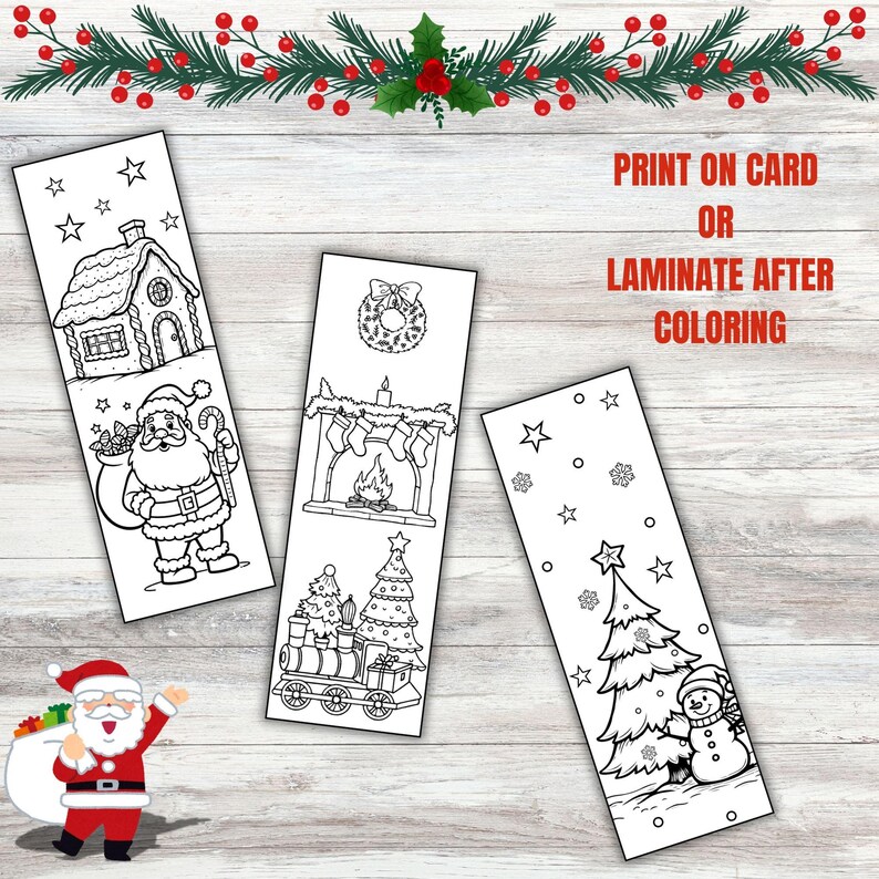 Printable Christmas Coloring Bookmarks for Kids and Adults, Gift for ...