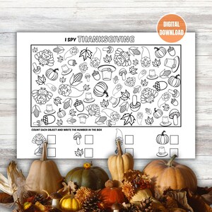I Spy Thanksgiving Coloring Activity Page for Kids, Search and Color ...