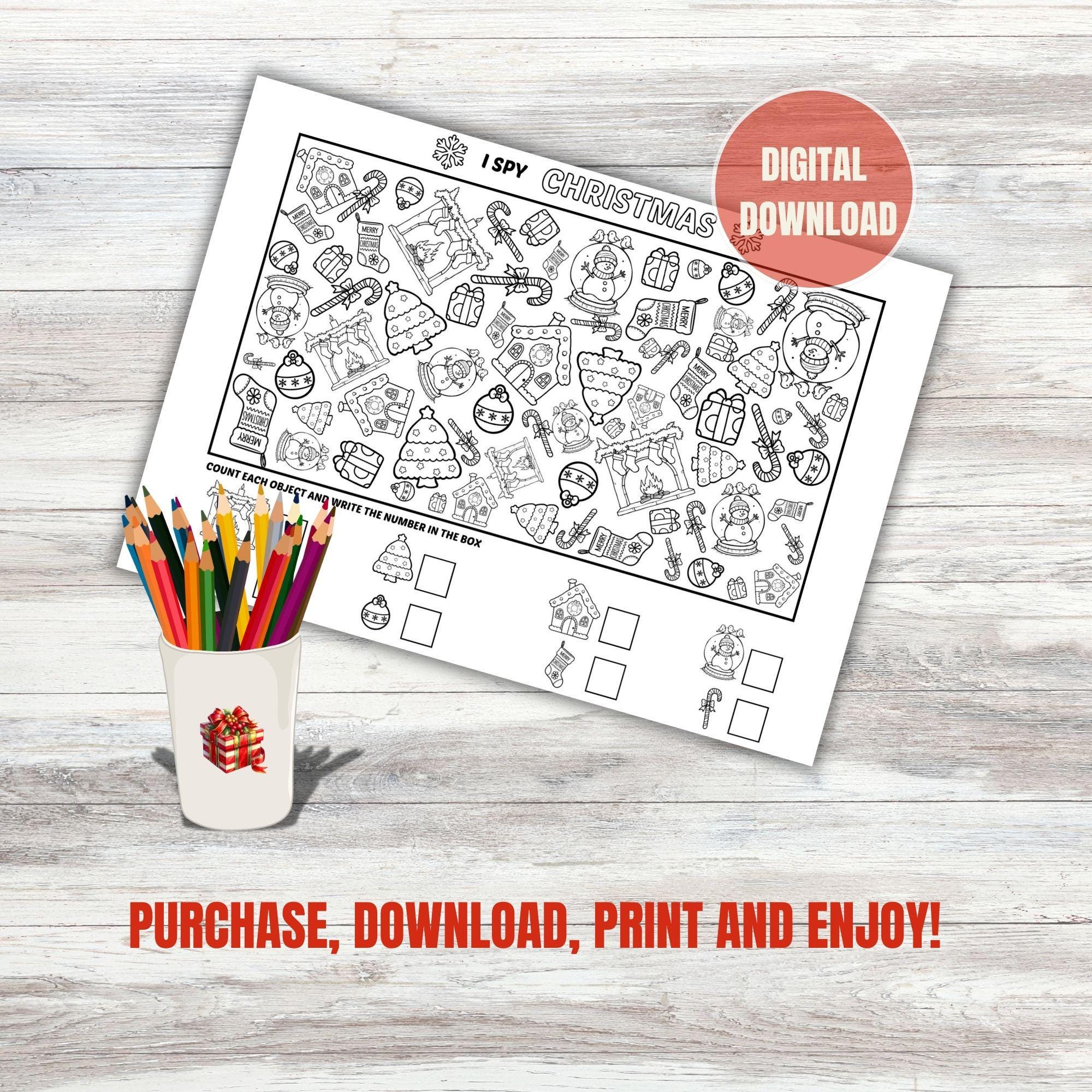 Printable Christmas I Spy Activity Placemat: Holiday Coloring Sheet ...