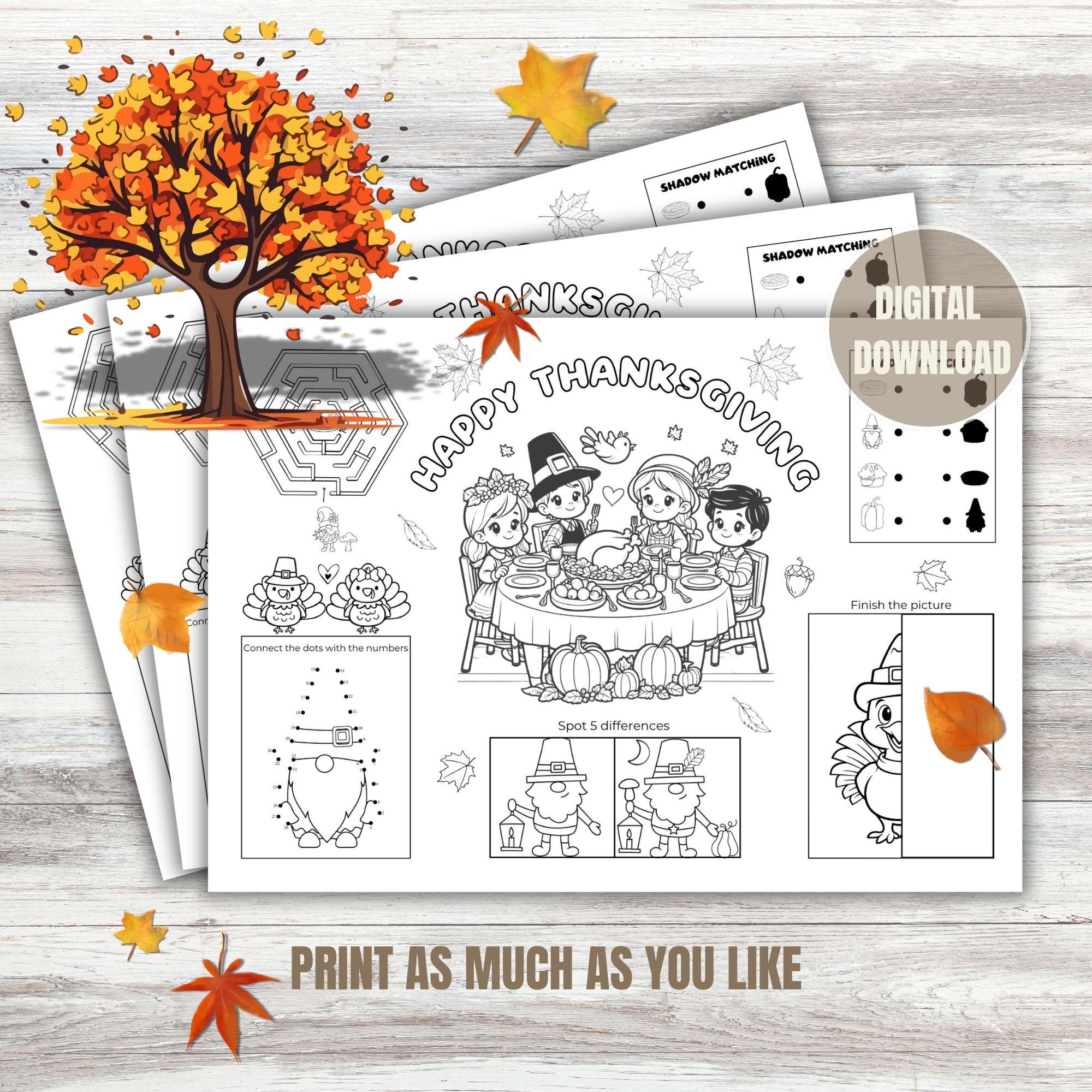 Thanksgiving Kids Activity Sheet: Coloring Placemat (PDF Printable) - Etsy