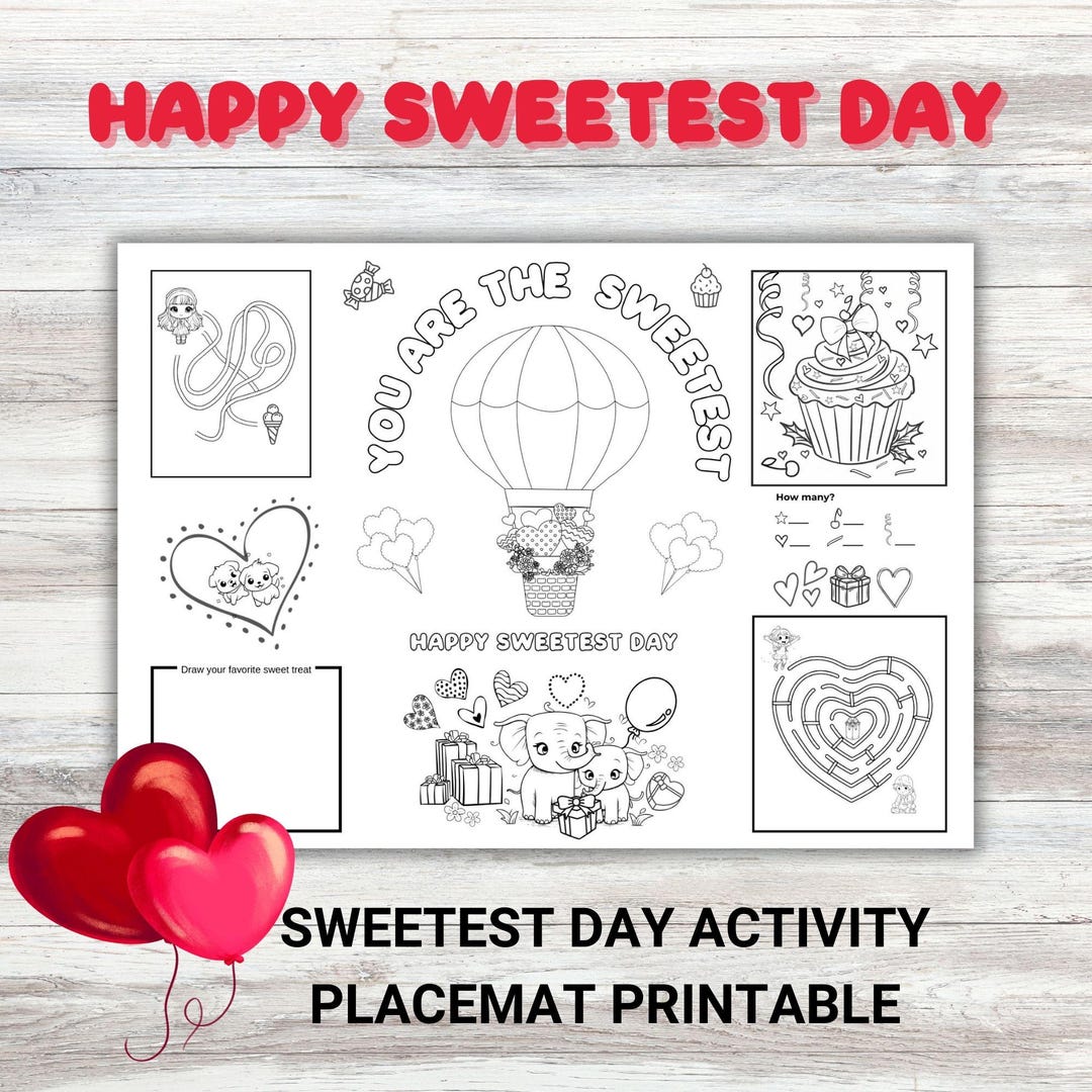 Sweetest Day Coloring Page Placemat Printable, Perfect for Kids Party ...