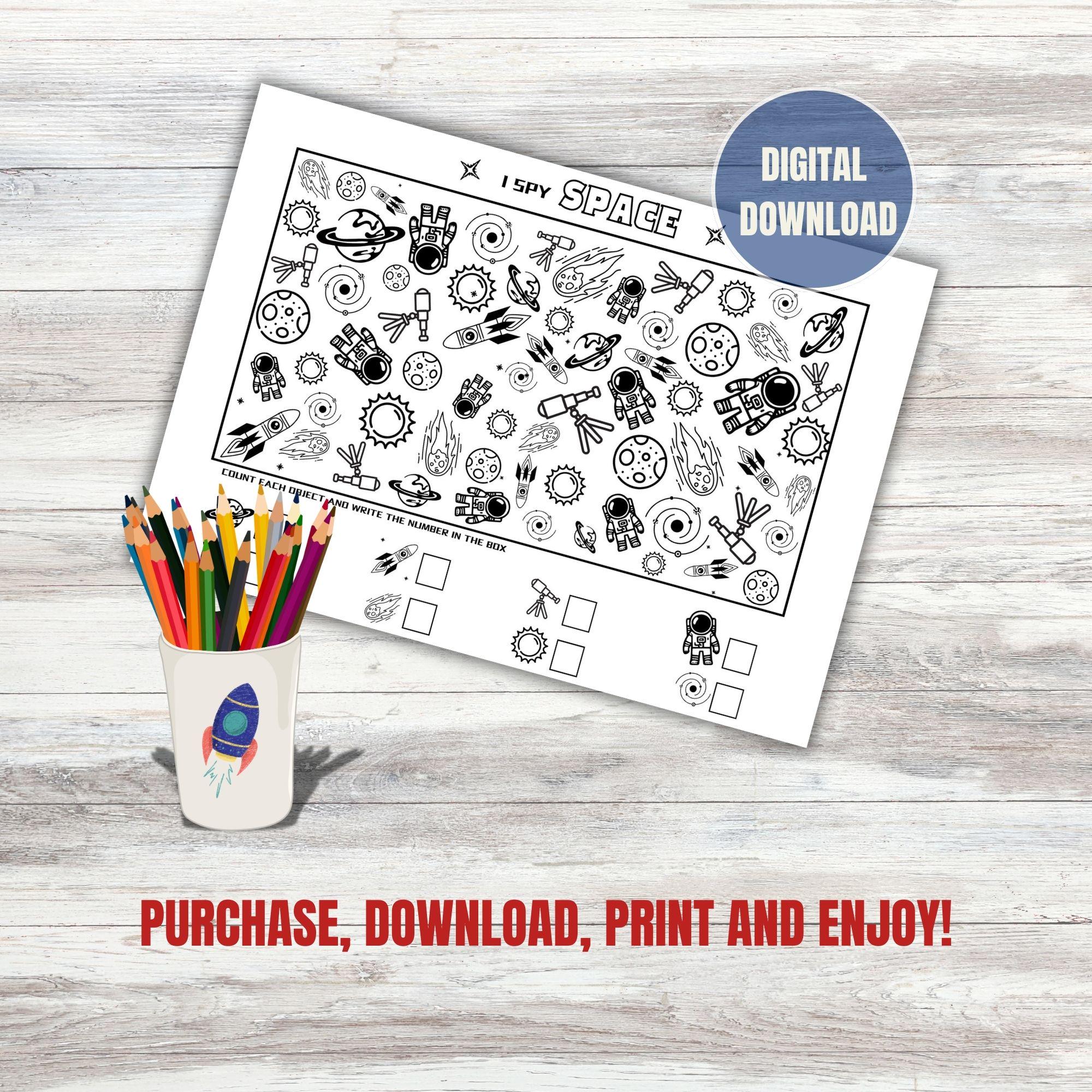 I Spy Space Coloring Activity Placemat Printable for Kids, Fun ...