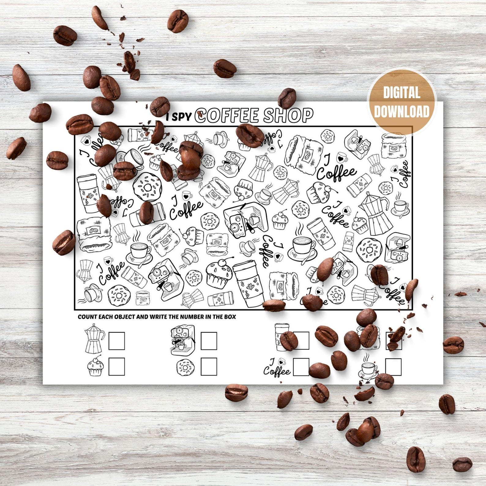 I Spy Coffee Shop Coloring Mat: Kids Activity, Cafe Printable (digital ...