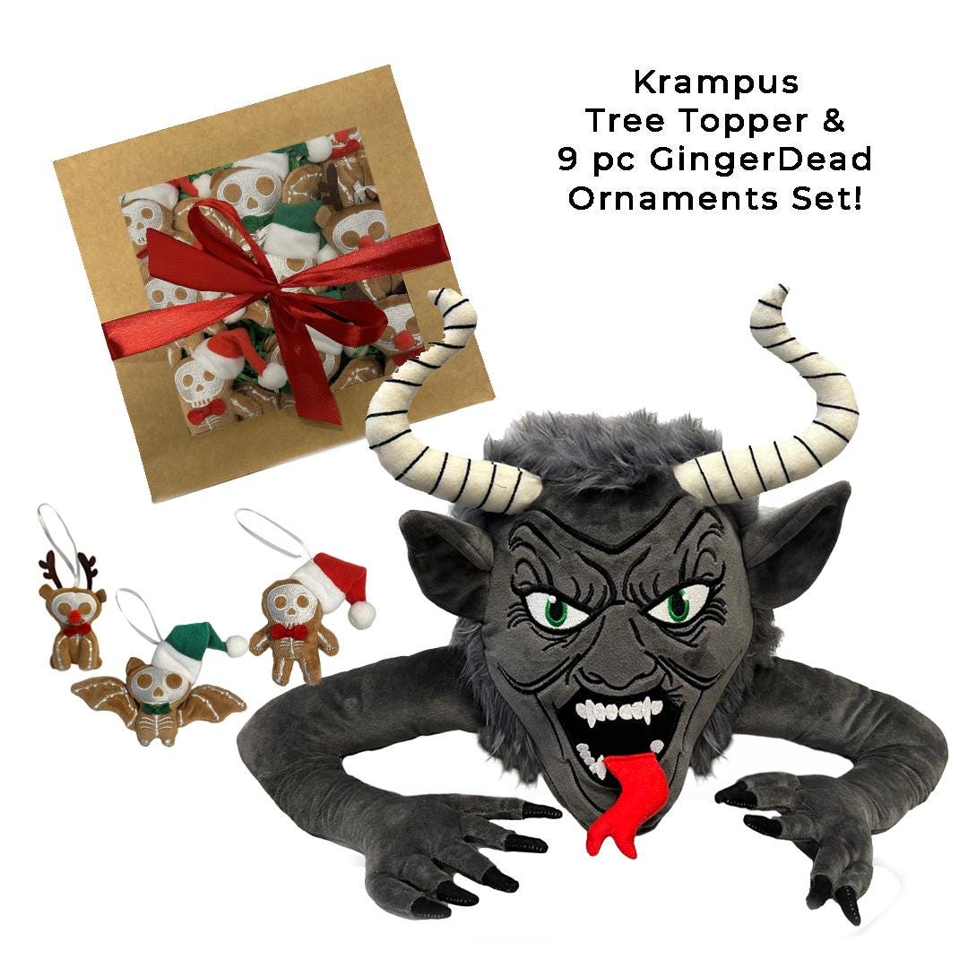 Krampus Tree Topper & Gingerdead Plush 9pc Ornament Gift Set. Creepmas ...