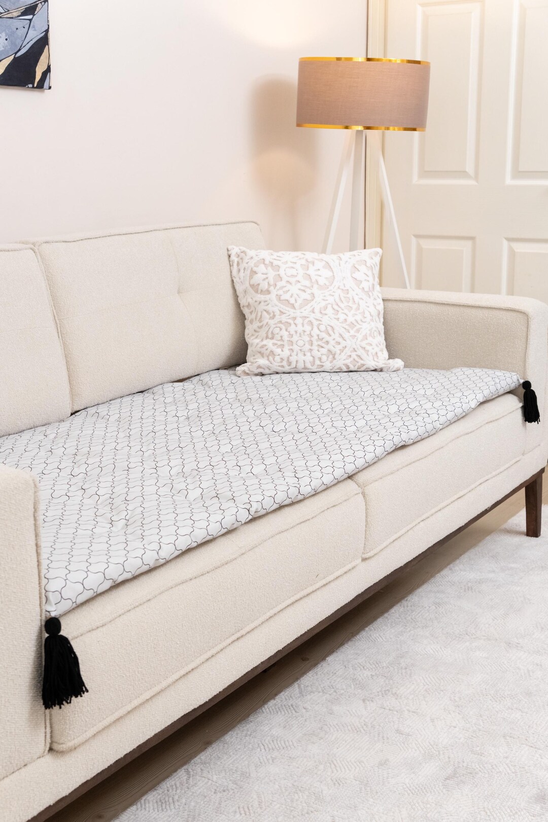 Custom Size Linen Sofa Topper – Pet Friendly Couch Protector, Non Slip ...