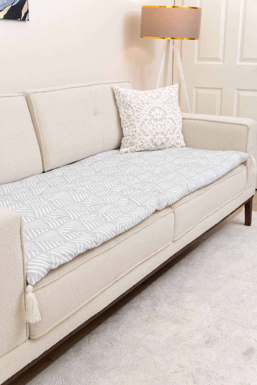 Custom Size Linen Sofa Topper – Pet Friendly Couch Protector, Non Slip ...