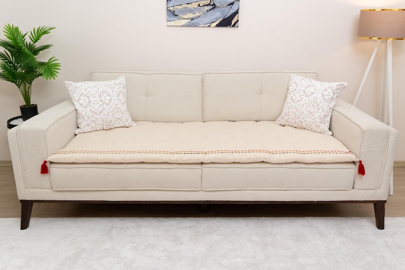 Custom Size Linen Sofa Topper – Pet Friendly Couch Protector, Non Slip ...