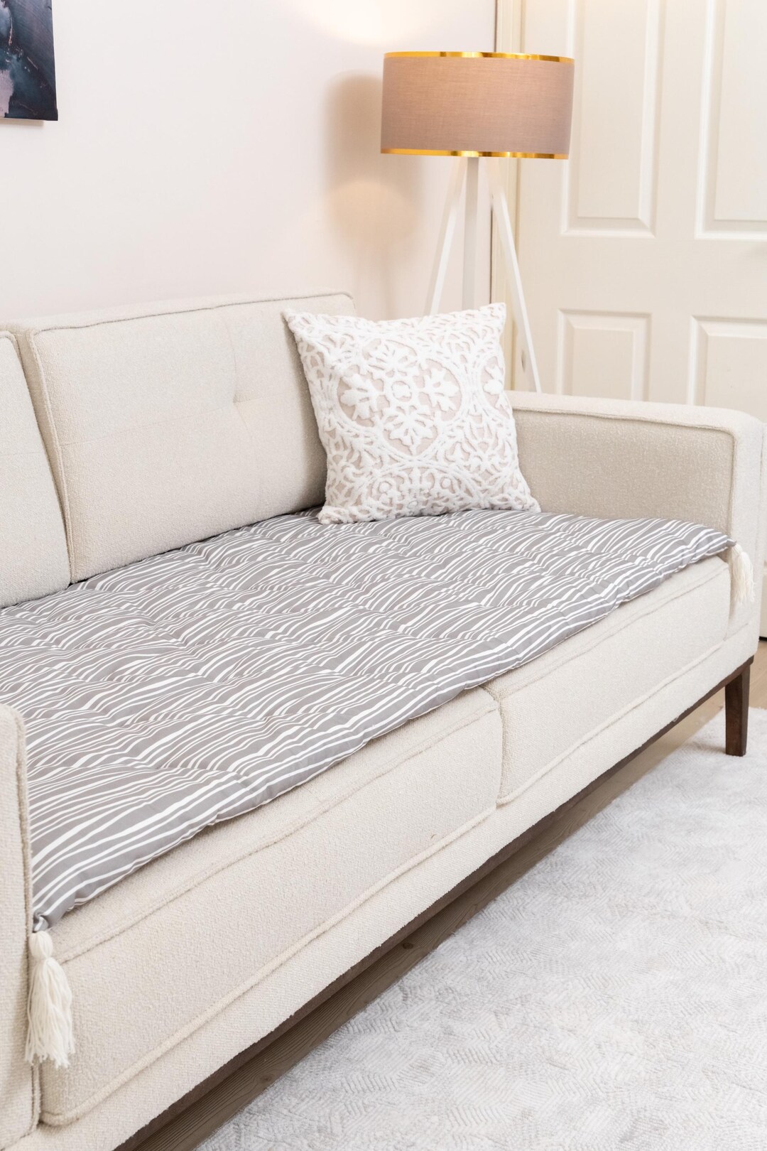 Custom Size Linen Sofa Topper – Pet Friendly Couch Protector, Non Slip ...