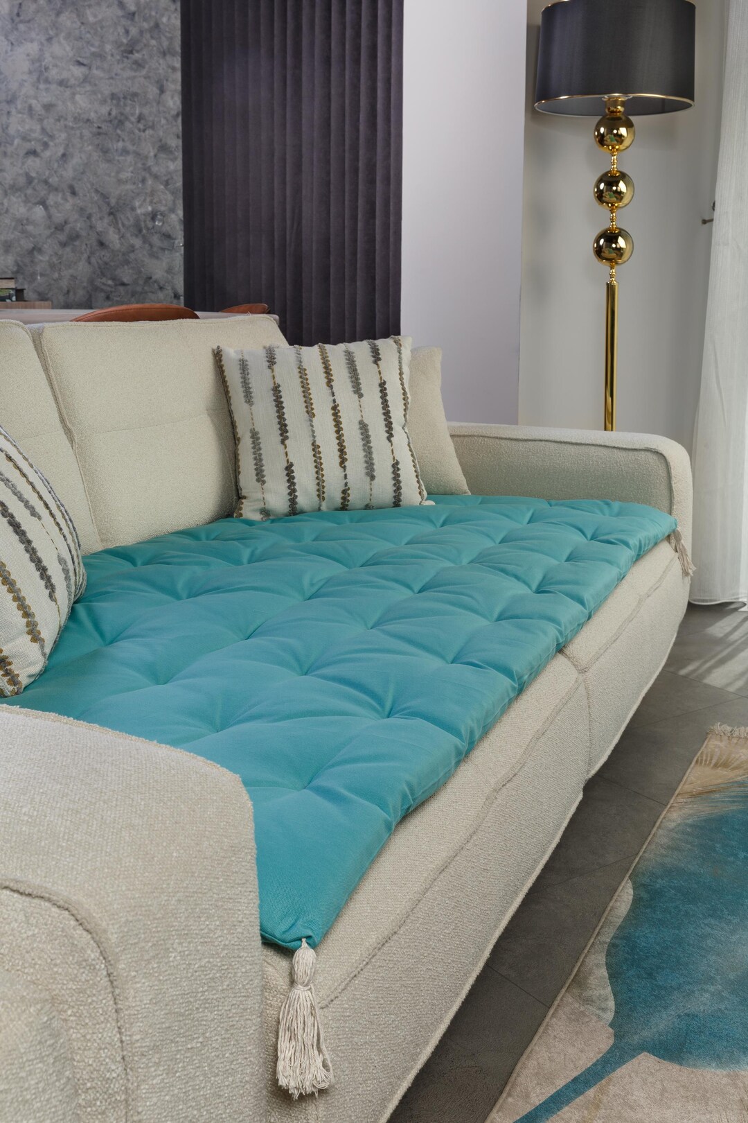 Custom Size Linen Sofa Topper Slipcover Pet Friendly, Washable, Stain ...