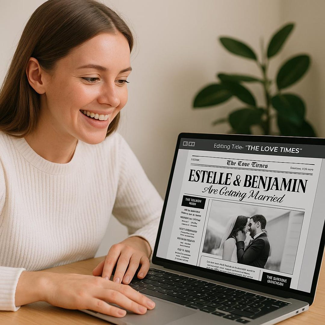 Editable Wedding Newspaper Template | Canva DIY Printable | Custom Love ...