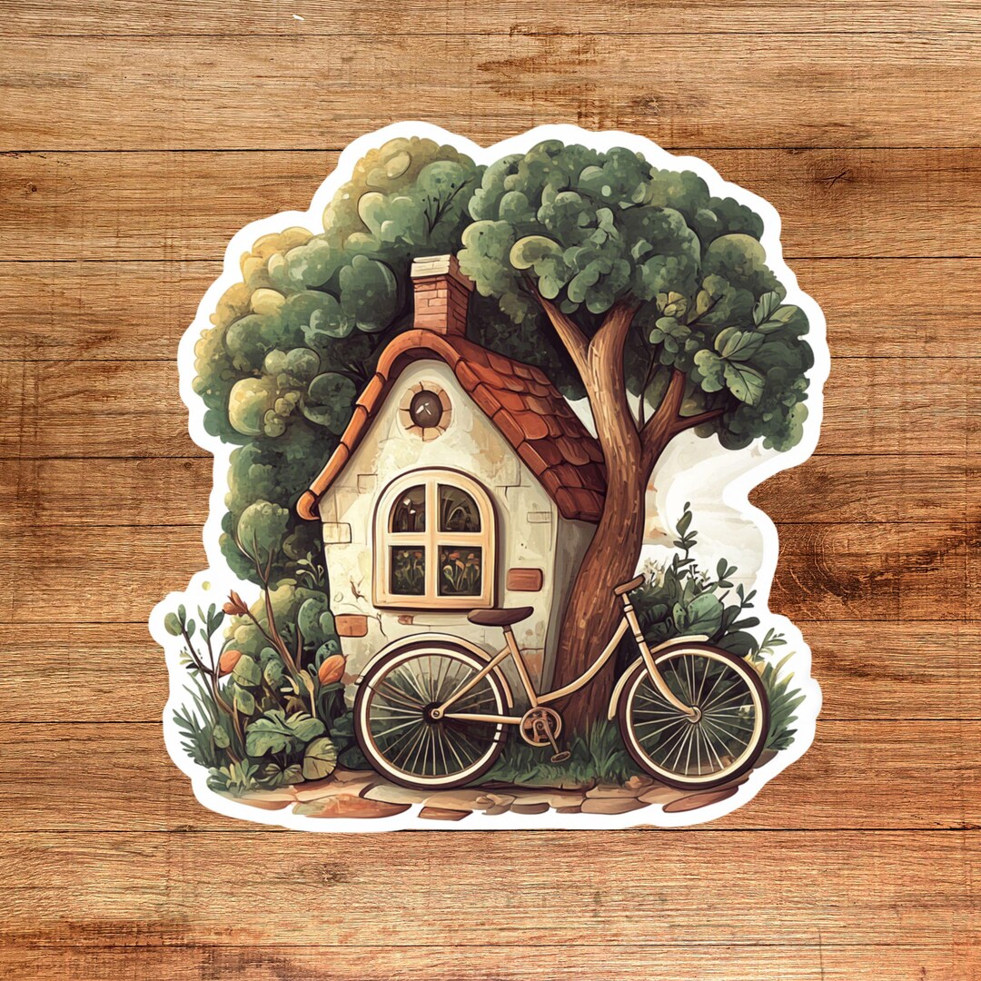 Whimsical Cottage Bike Sticker Cozy Countryside Vinyl Decal for ...