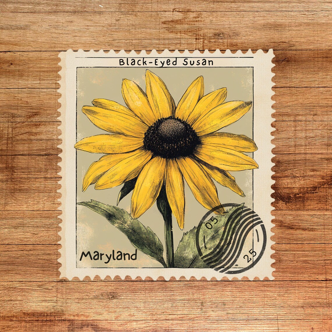 Maryland State Flower Sticker Black-eyed Susan Vintage Stamp Vinyl ...