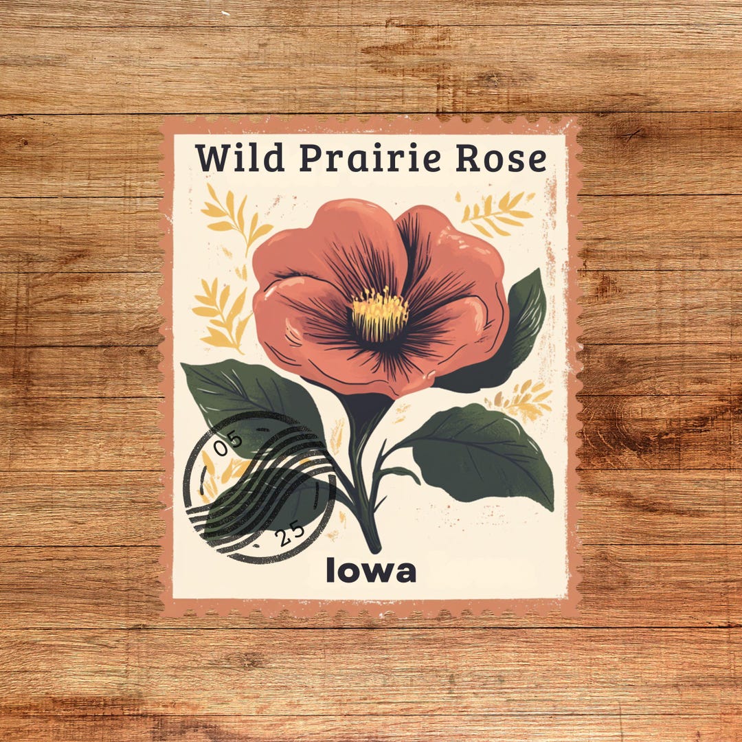 Iowa State Flower Sticker: Wild Prairie Rose Vintage Stamp Vinyl Decal ...