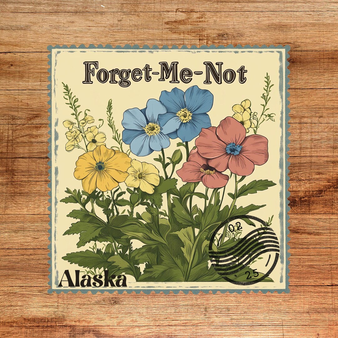 Alaska Stamp Sticker Vintage Forget-me-not Floral Vinyl Decal Gift - Etsy