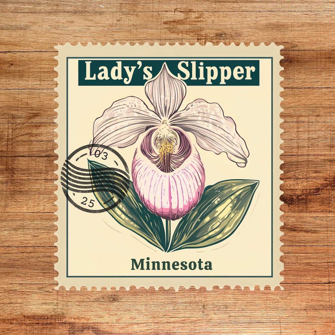Lady’s Slipper Sticker Minnesota State Flower Vintage Stamp Design ...
