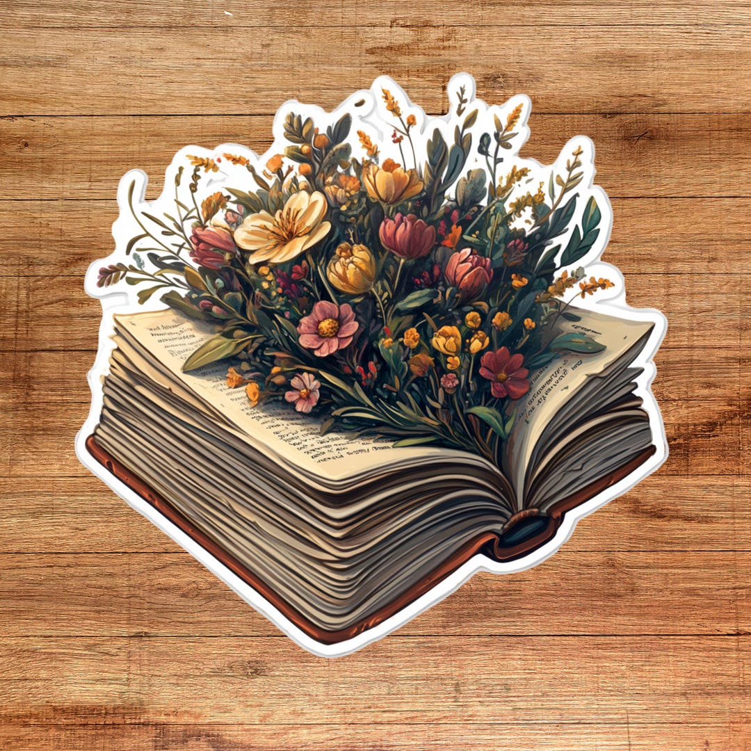 Floral Open Book Sticker Artistic Vinyl Decal Book Lover Gift - Etsy