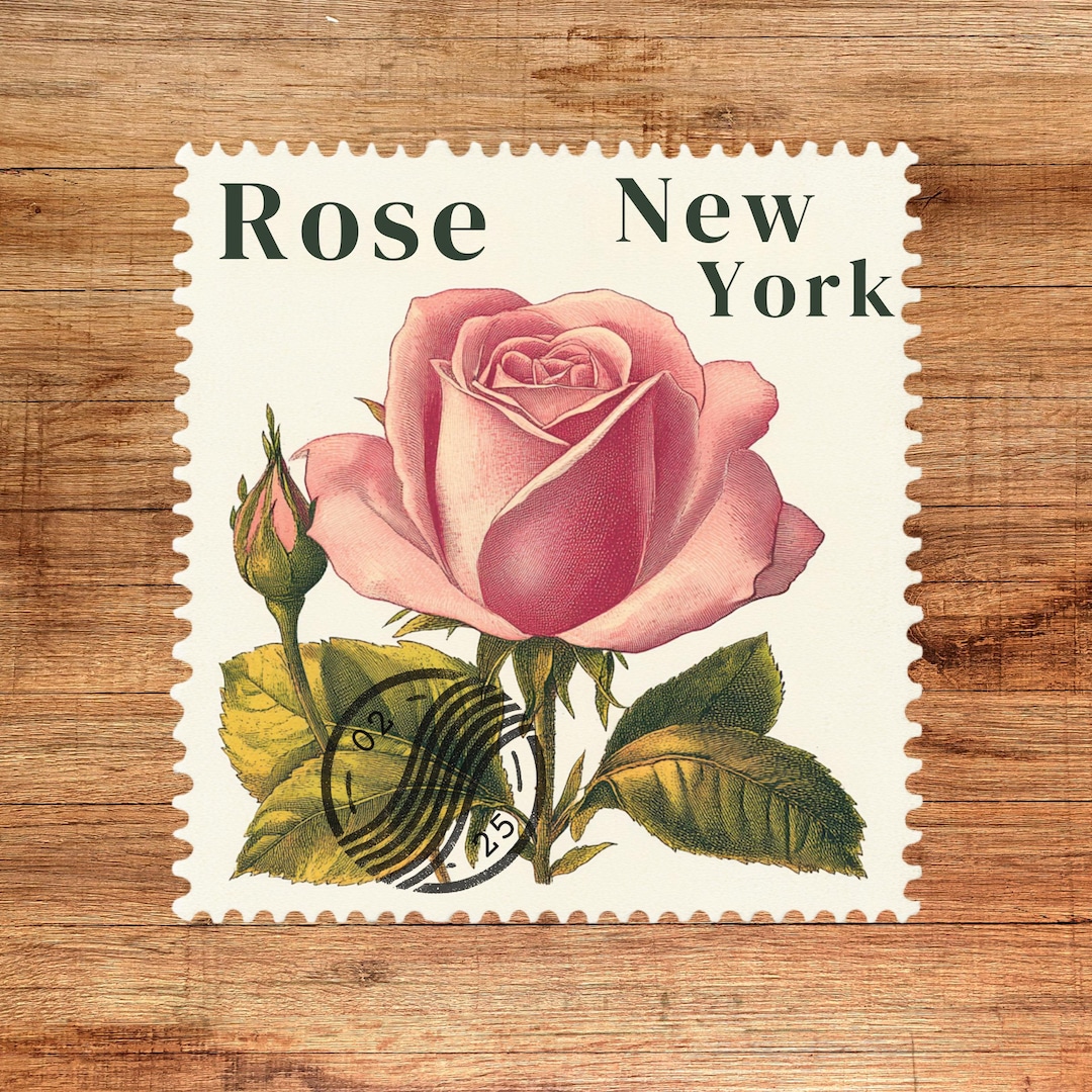 New York Stamp Sticker Rose Vintage Floral Postage Vinyl Decal - Etsy