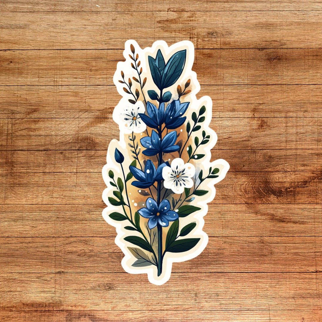 Elegant Blue Floral Sticker Botanical Art Decal Nature Inspired ...