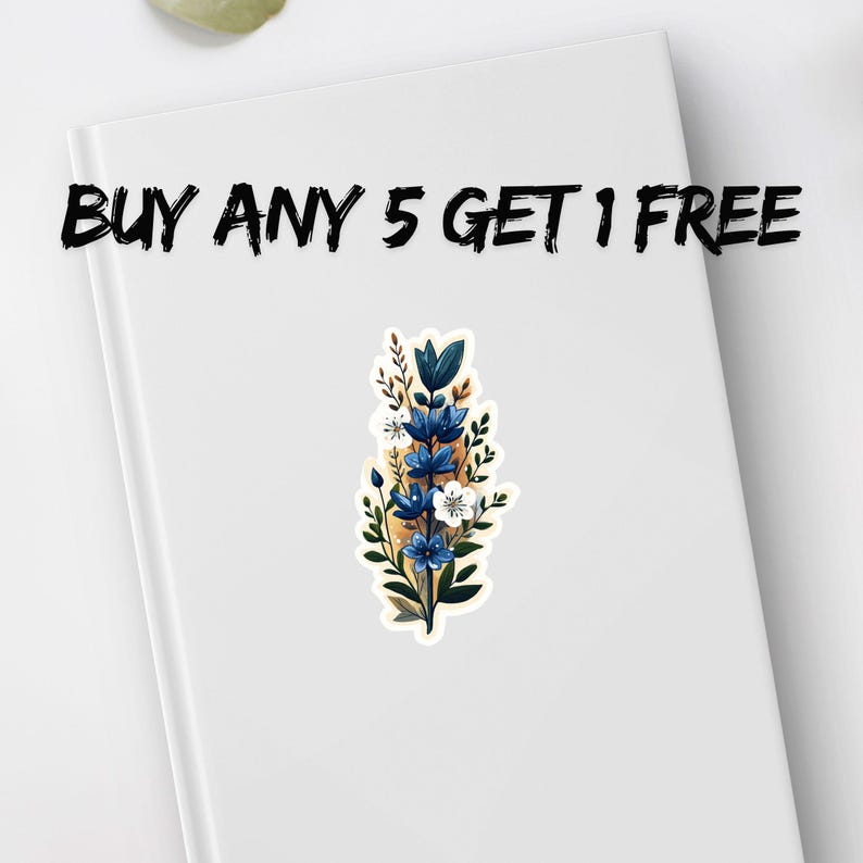 Elegant Blue Floral Sticker Botanical Art Decal Nature Inspired ...