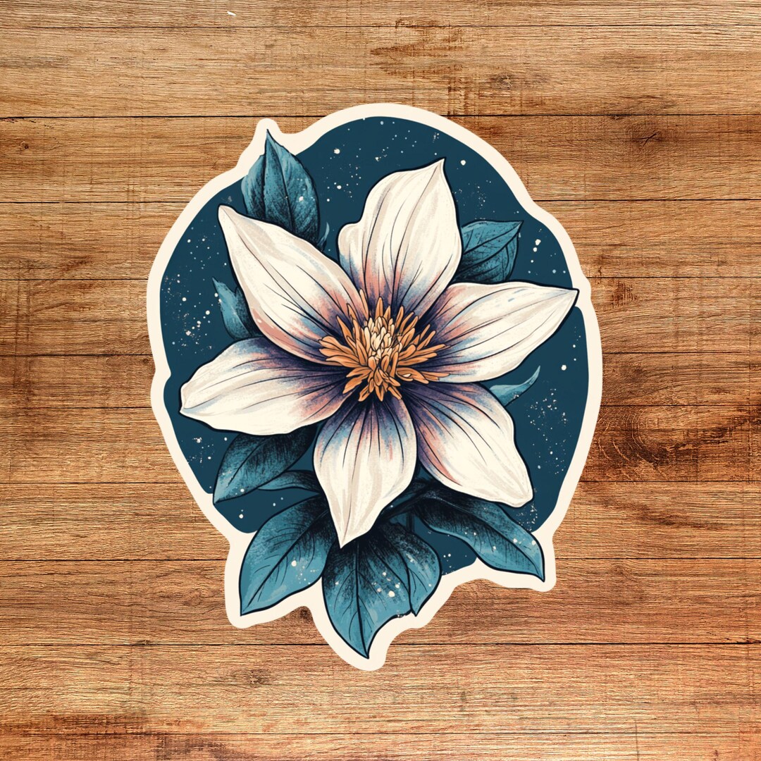Elegant White Flower Sticker Celestial Floral Vinyl Decal for Nature ...