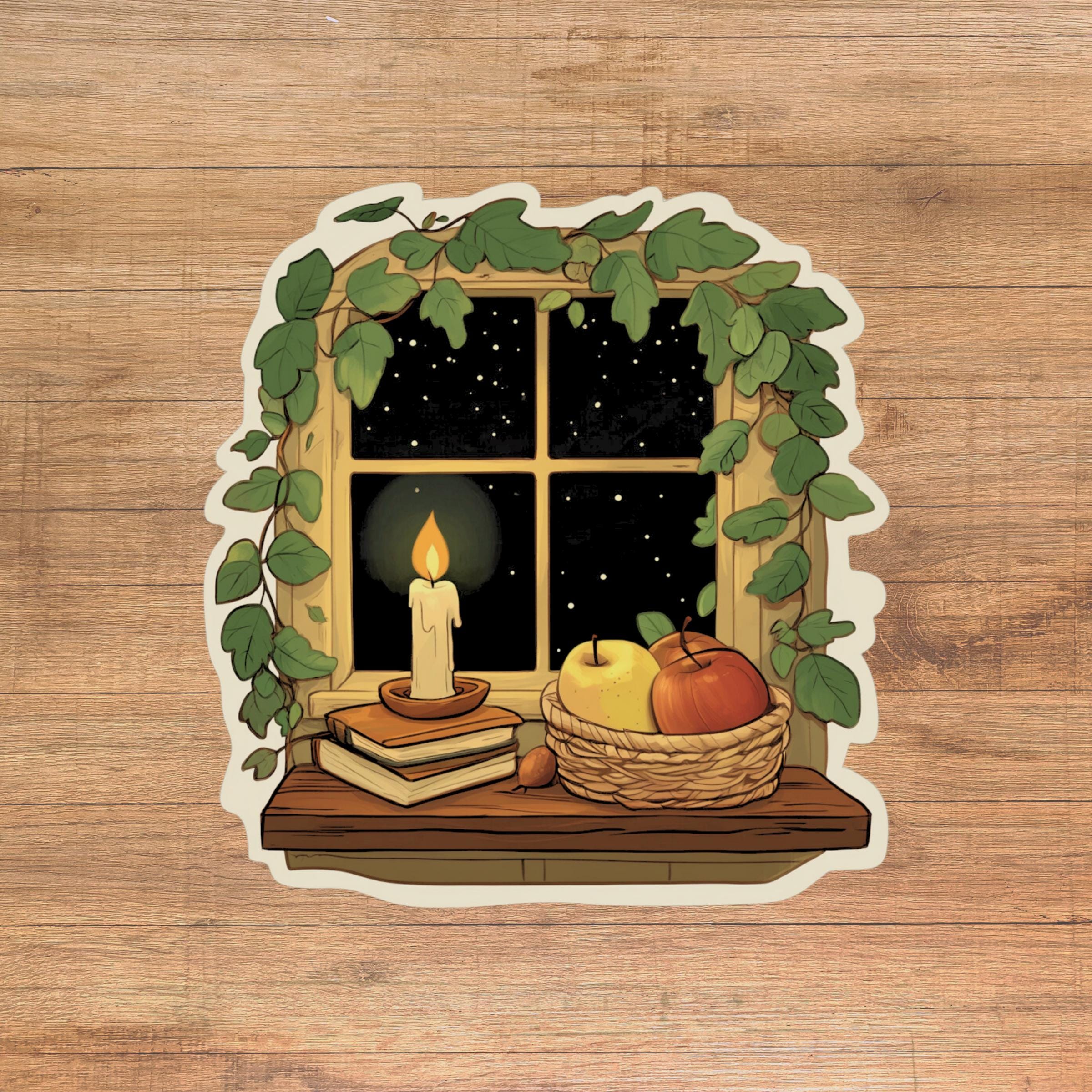 Cozy Window Vinyl Sticker Candlelit Rustic Aesthetic Waterproof Decal ...