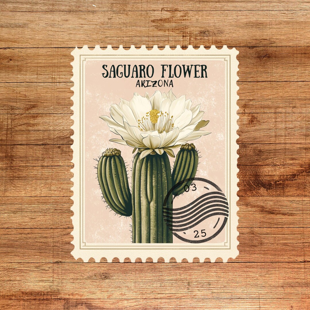 Saguaro Flower Sticker Arizona State Flower Vintage Stamp Design Decal ...