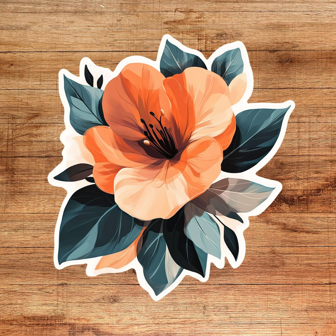 Orange Floral Vinyl Sticker: Waterproof Botanical Decal - Etsy
