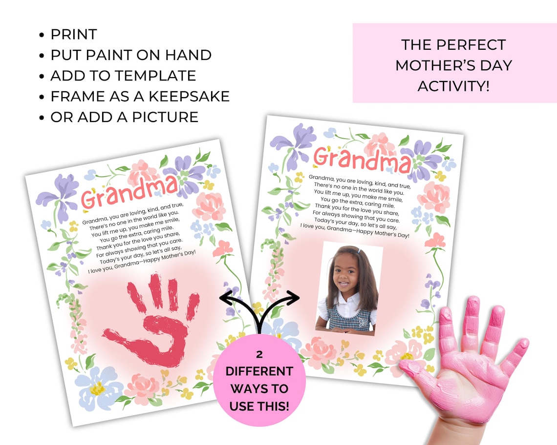 Grandma Mother's Day Poem Handprint Card Grandma Mother's Day Gift ...