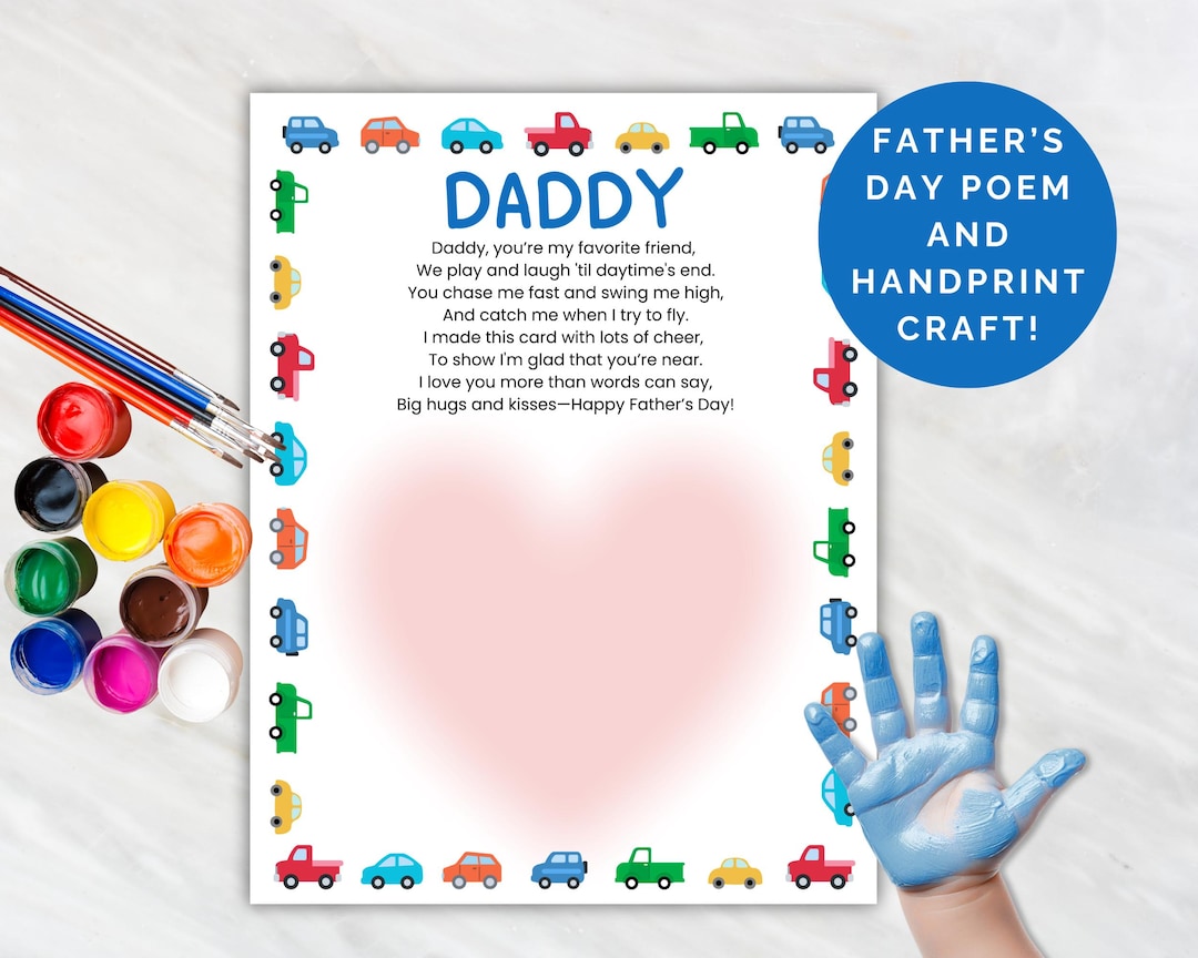 Daddy Father's Day Poem Handprint Card Father's Day Card for Daddy ...