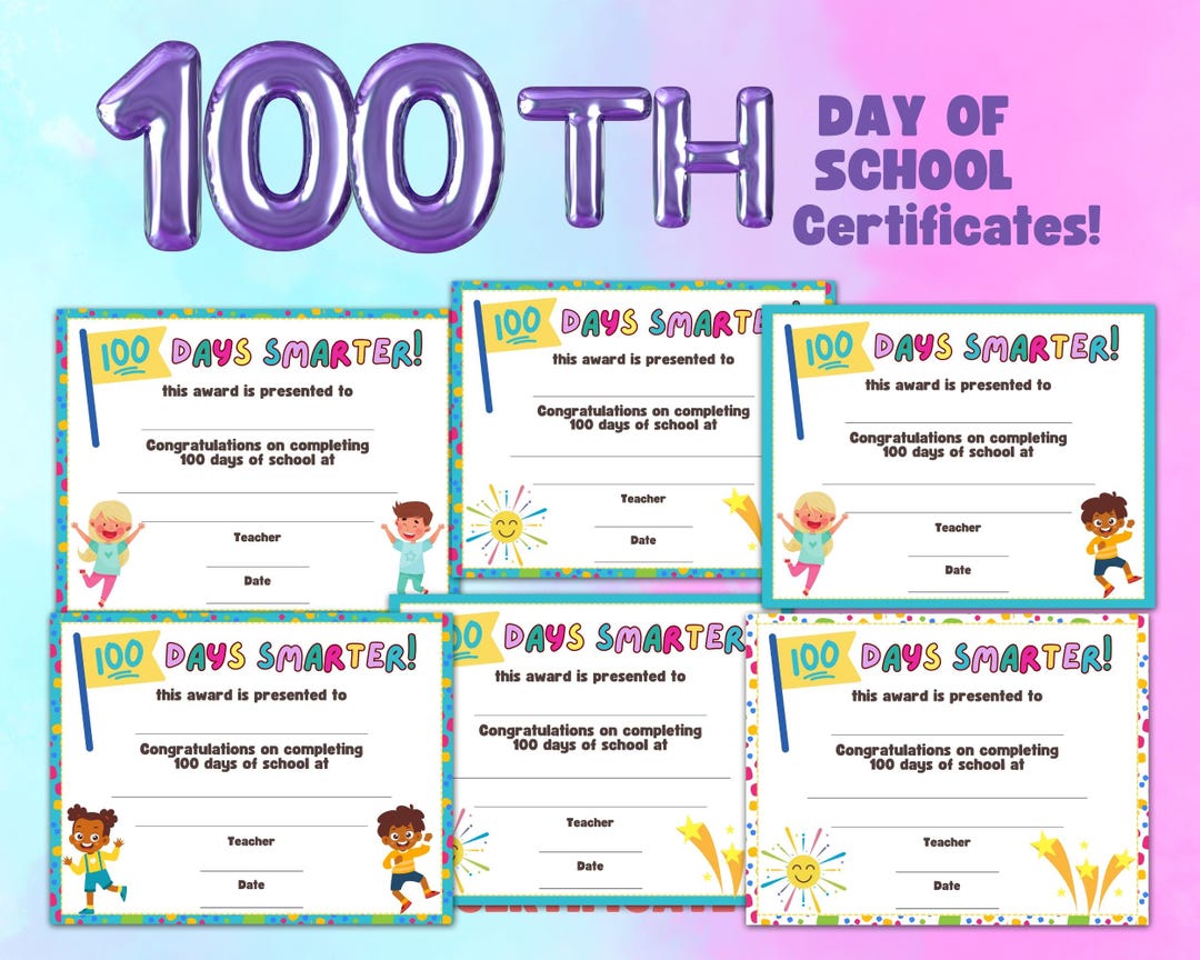 100th Day of School Certificate Bundle - Etsy
