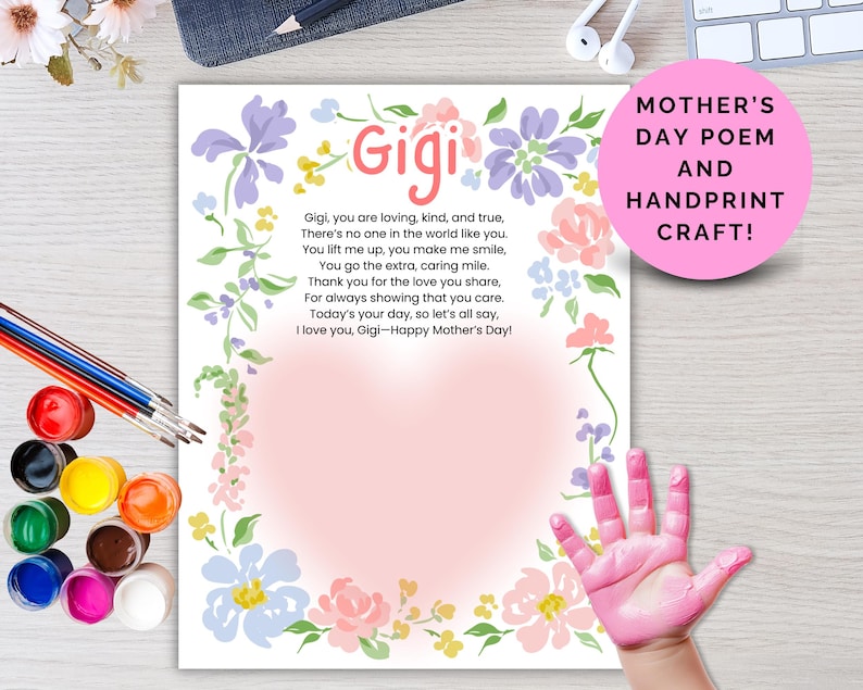 Gigi Mother's Day Poem Handprint Card Gigi Mother's Day Card Gigi ...