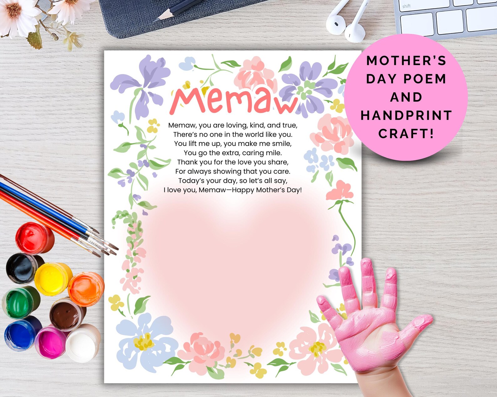 Memaw Mother's Day Poem Handprint Card Memaw Mother's Day Card Memaw ...