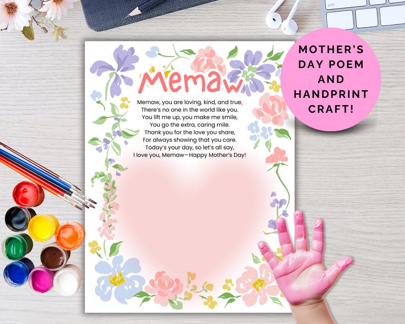 Memaw Mother's Day Poem Handprint Card Memaw Mother's Day Card Memaw ...