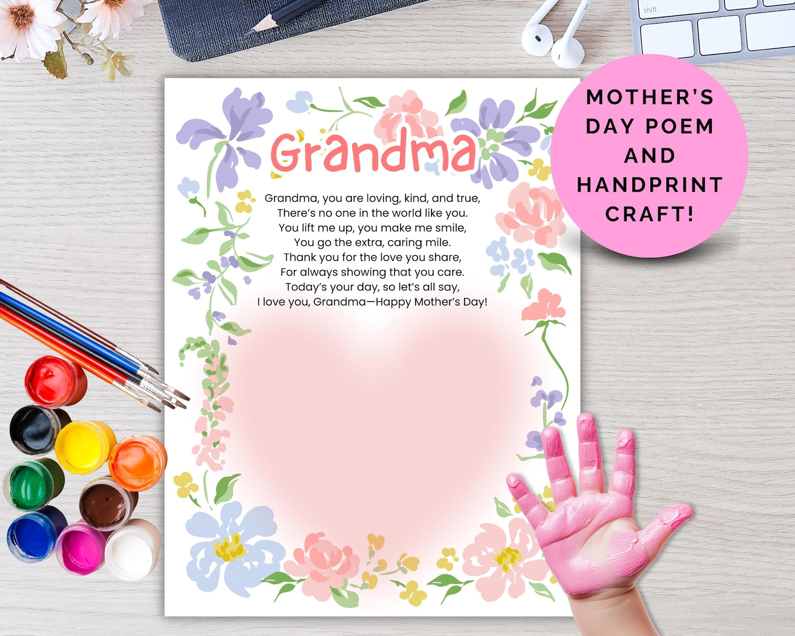 Grandma Mother's Day Poem Handprint Card Grandma Mother's Day Gift ...