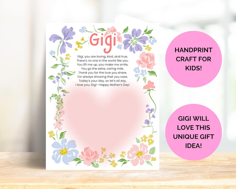 Gigi Mother's Day Poem Handprint Card Gigi Mother's Day Card Gigi ...