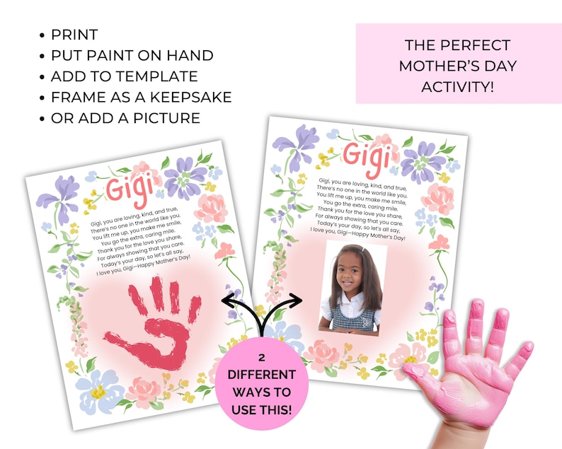 Gigi Mother's Day Poem Handprint Card Gigi Mother's Day Card Gigi ...