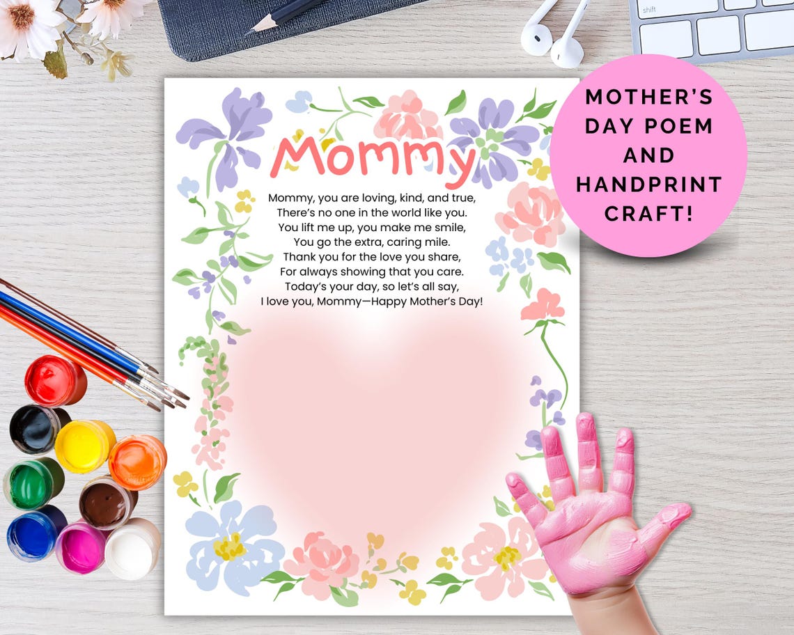 Mommy Mother's Day Poem Handprint Card Mother's Day Card for Mommy ...