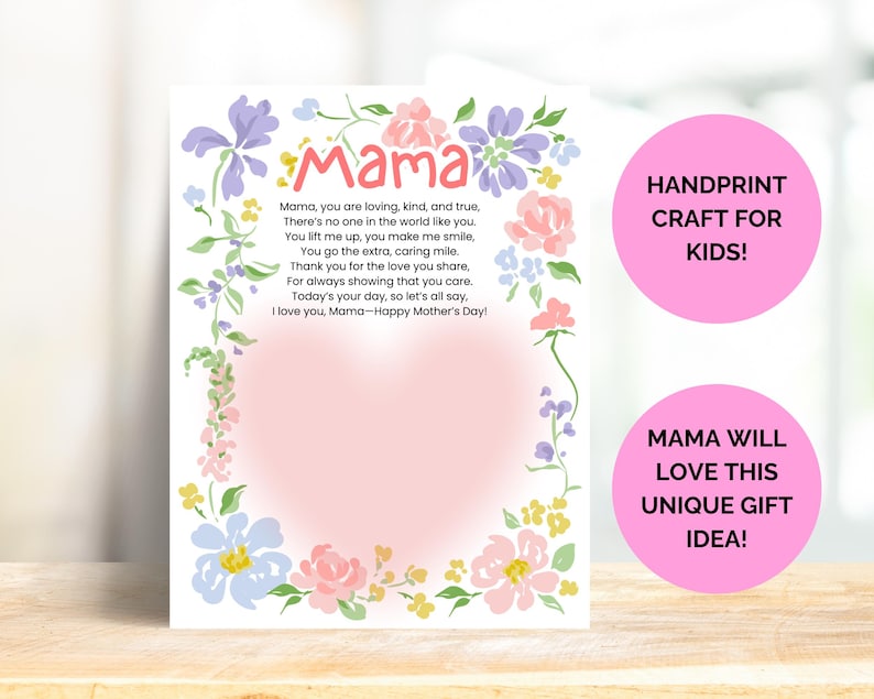 Mama Mother's Day Poem Handprint Card, Mother's Day Poem Instant ...