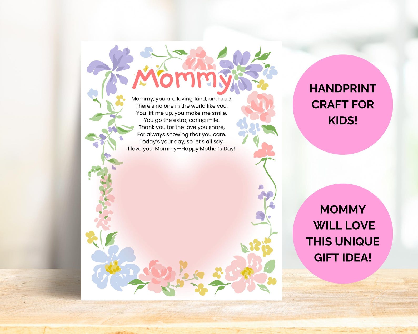 Mommy Mother's Day Poem Handprint Card Mother's Day Card for Mommy ...